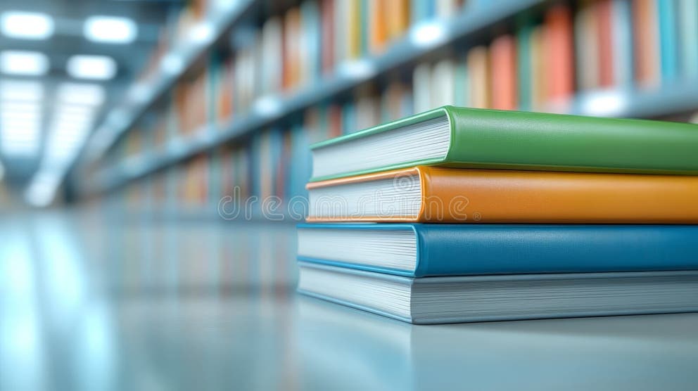 Stack of Books in Modern Library Aisle Stock Illustration ...