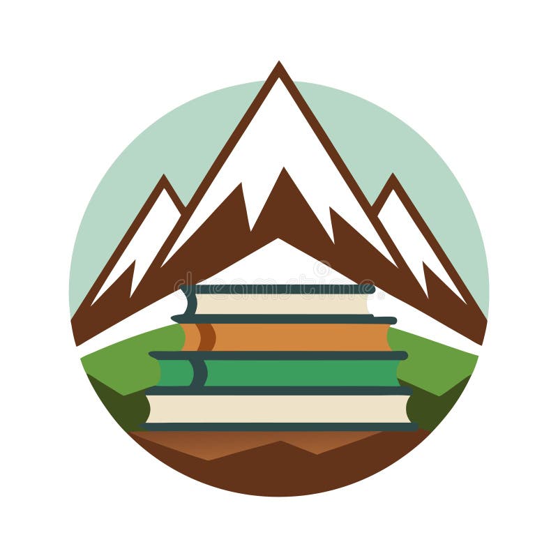 Stack of Books with a Mountain Background in a Circular Design. Stock ...