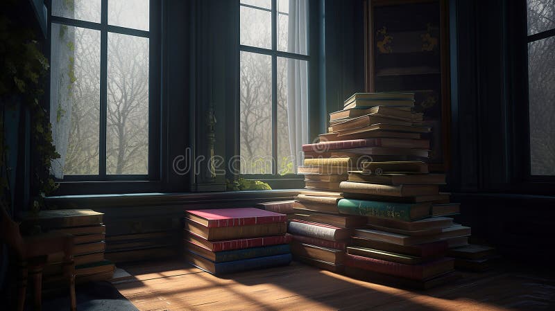 Stack of Books Near the Window . Generative AI Technology Stock ...