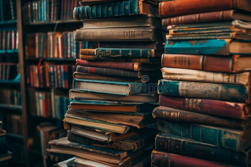 A Stack of Books Neatly Arranged on Top of a Wooden Table, Area of ...
