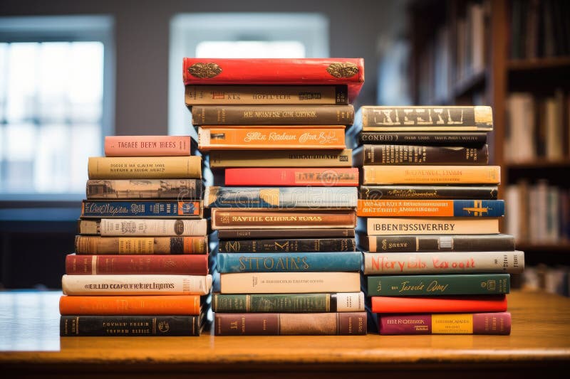 A Stack of Books Neatly Placed on Top of a Wooden Table, Providing a ...