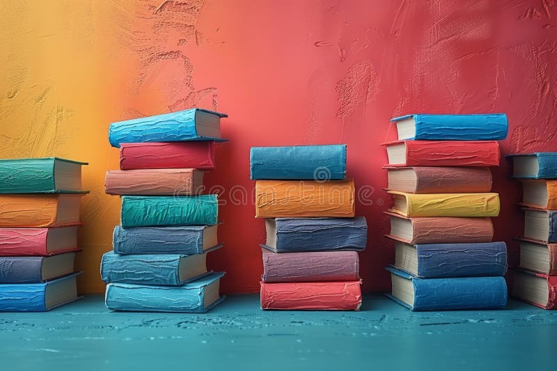 Stack of Books Next To Rainbow Colored Wall. Generative AI Stock ...