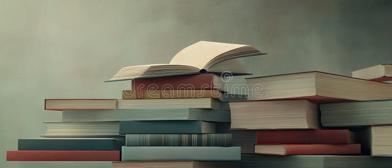 "BOOKS STACK with OPEN BOOK on TOP" Stock Illustration - Illustration ...