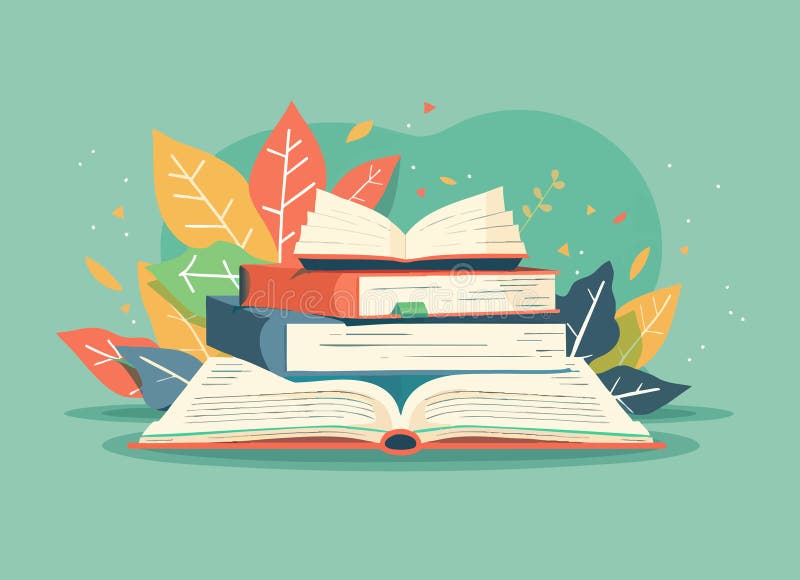 Stack of Books and an Open Book Stock Vector - Illustration of ...
