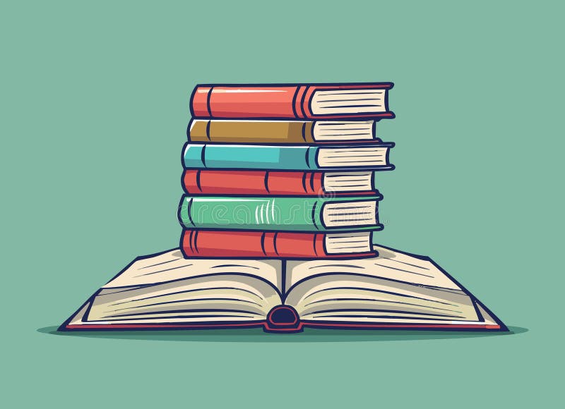 Stack of Books and an Open Book Stock Vector - Illustration of learn ...