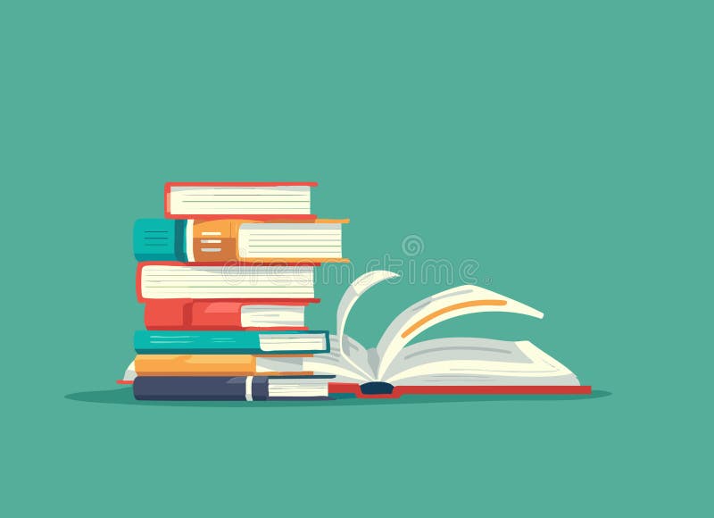 Stack of Books and an Open Book Stock Vector - Illustration of text ...