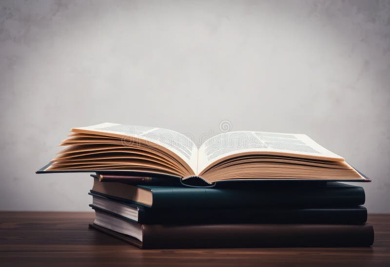 A Stack of Books with an Open Book Resting Stock Illustration ...