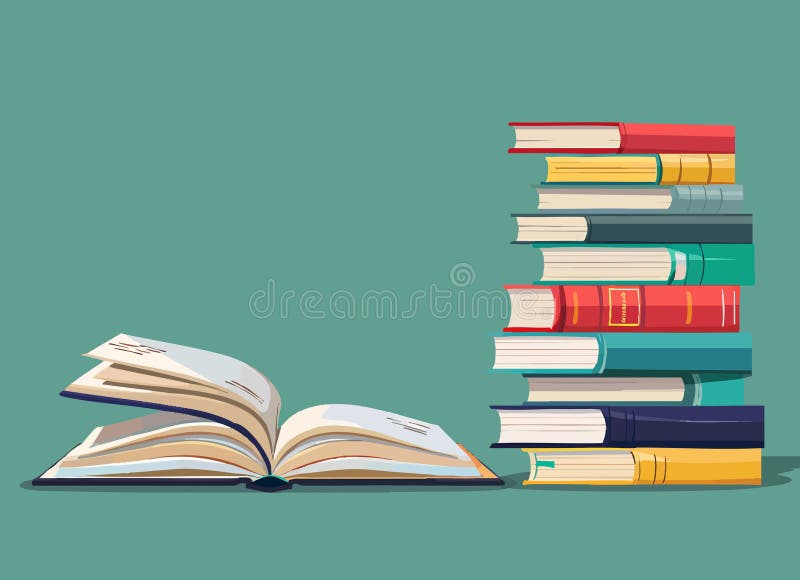 Stack of Books and an Open Book Stock Vector - Illustration of reading ...