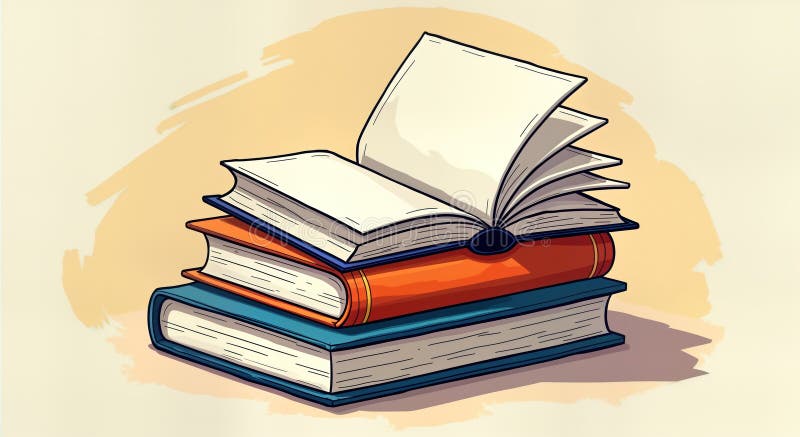 Stack of Books with Open Book on Top. Illustration Shows Knowledge ...
