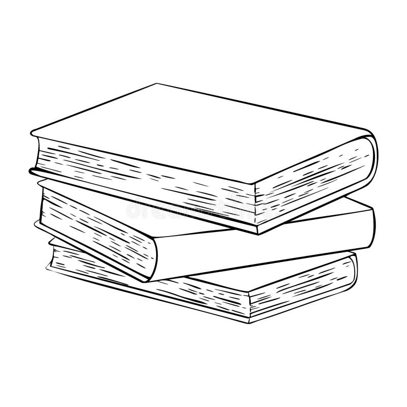 Stack of Books Painted by Black Inks in Outline Style. Hand Drawn ...