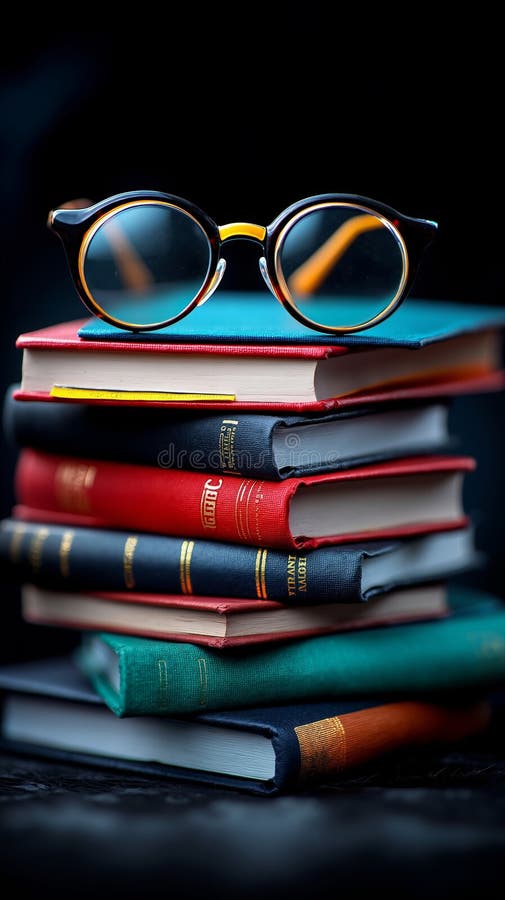 A Stack of Books with a Pair of Glasses on Top Stock Image - Image of ...