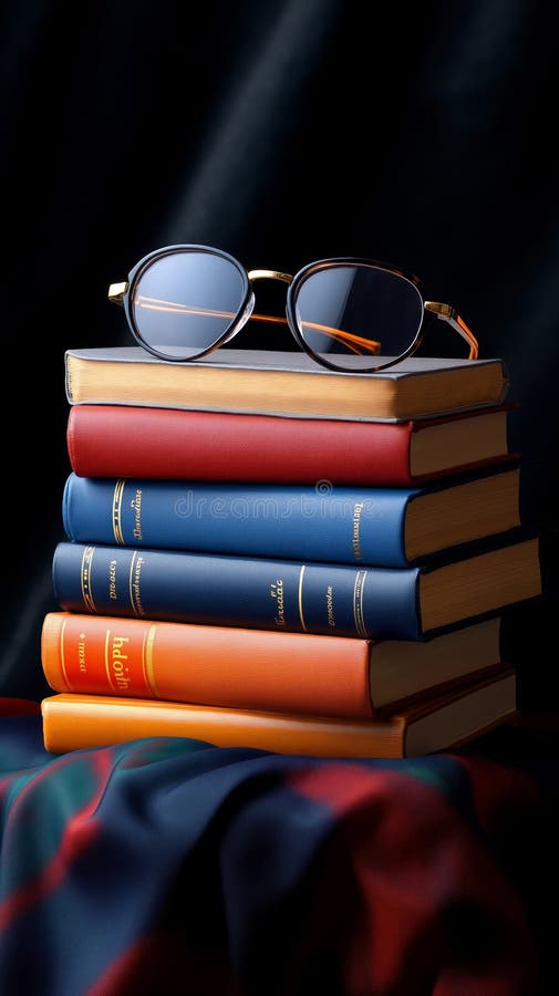 A Stack of Books with a Pair of Glasses on Top of Them Stock Photo ...