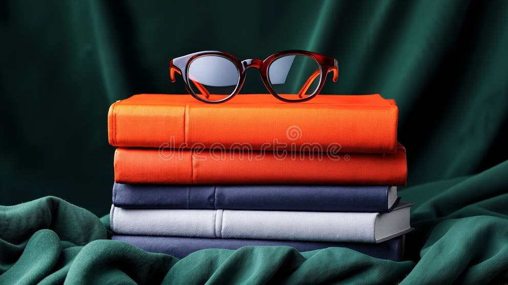 A Stack of Books with a Pair of Glasses on Top of Them Stock Photo ...