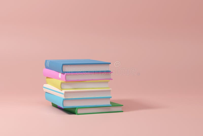 Stack of Books and Paper on Pink Background. 3d Render Stock ...