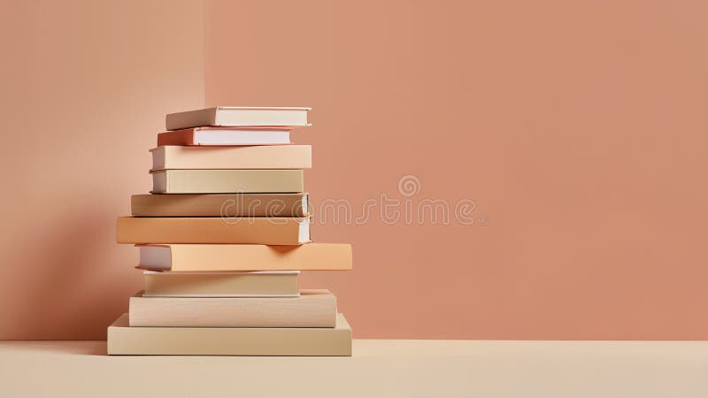 Stack of Books Pastel Brown Background Copy Space Stock Illustration ...