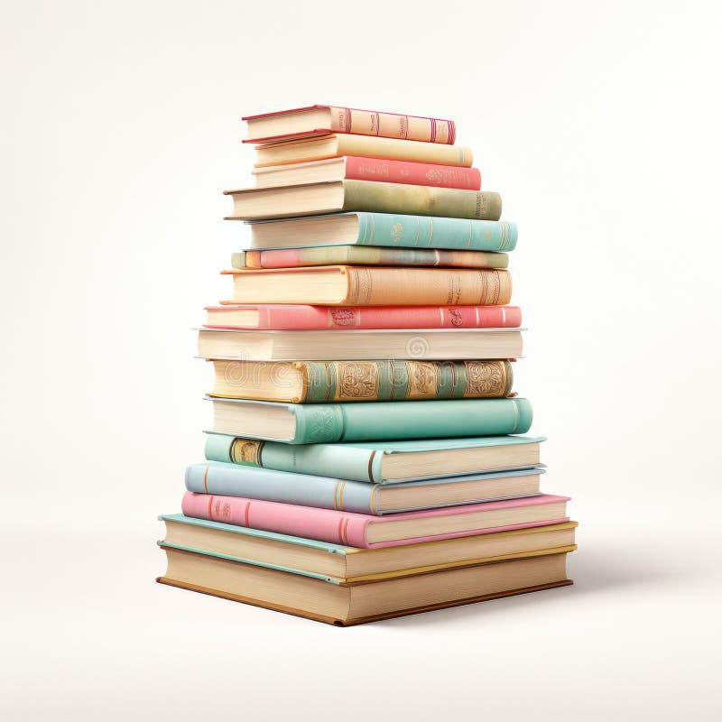 Stack of Books in Pastel Colors on White Background Stock Illustration ...