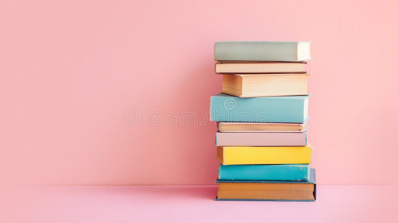 Stack of Books Pastel Colours Empty Background Copy Space Stock ...