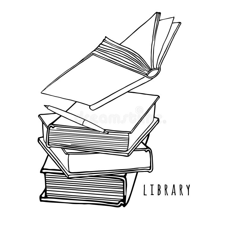 A Stack of Books and a Pen. Learning, Reading, Library Stock Vector ...