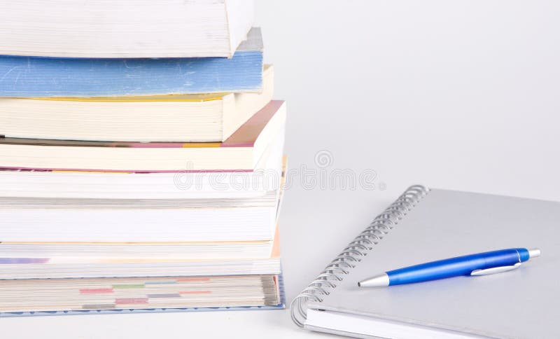 Stack of Books, Pen and Notebook Stock Image - Image of note, page: 6037407