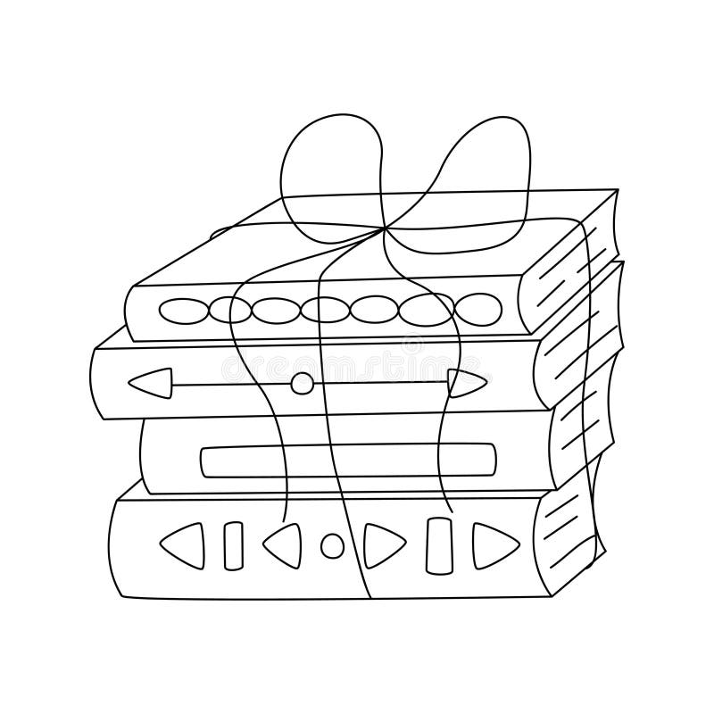 A Stack of Books. a Pile of Textbooks Tied with a Rope Stock Vector ...