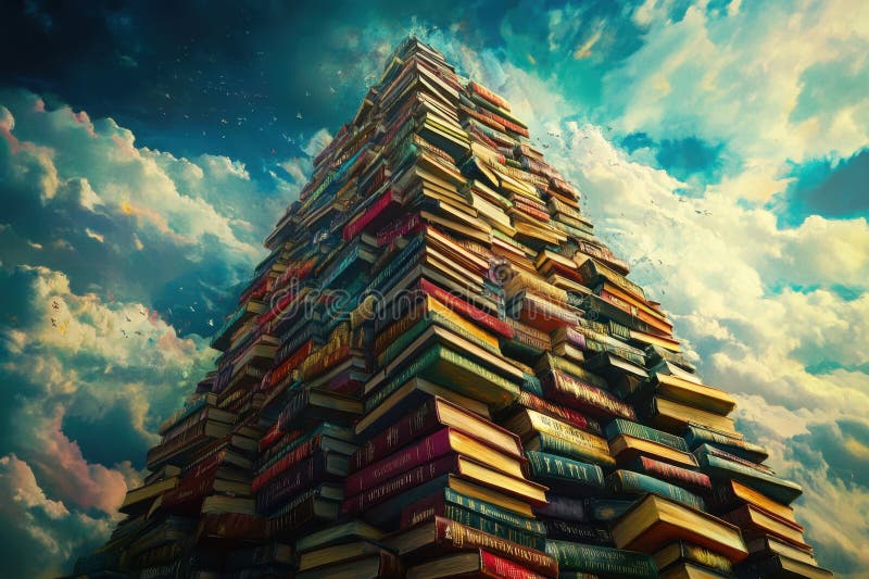 A Stack of Books is Piled Up To Form a Tall Tower Stock Illustration ...