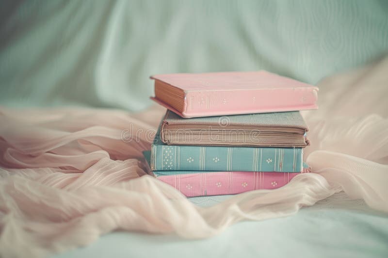 A Stack of Books with a Pink Book on Top Stock Image - Image of text ...