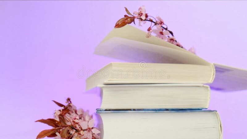 Spring Books.Forget-me-nots and Books.stack of Books and Blue Forget-me ...