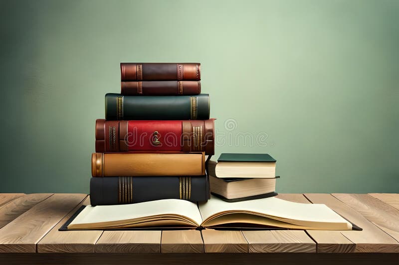 Stack of Books Placed on Wooden Table. Stock Image - Image of study ...