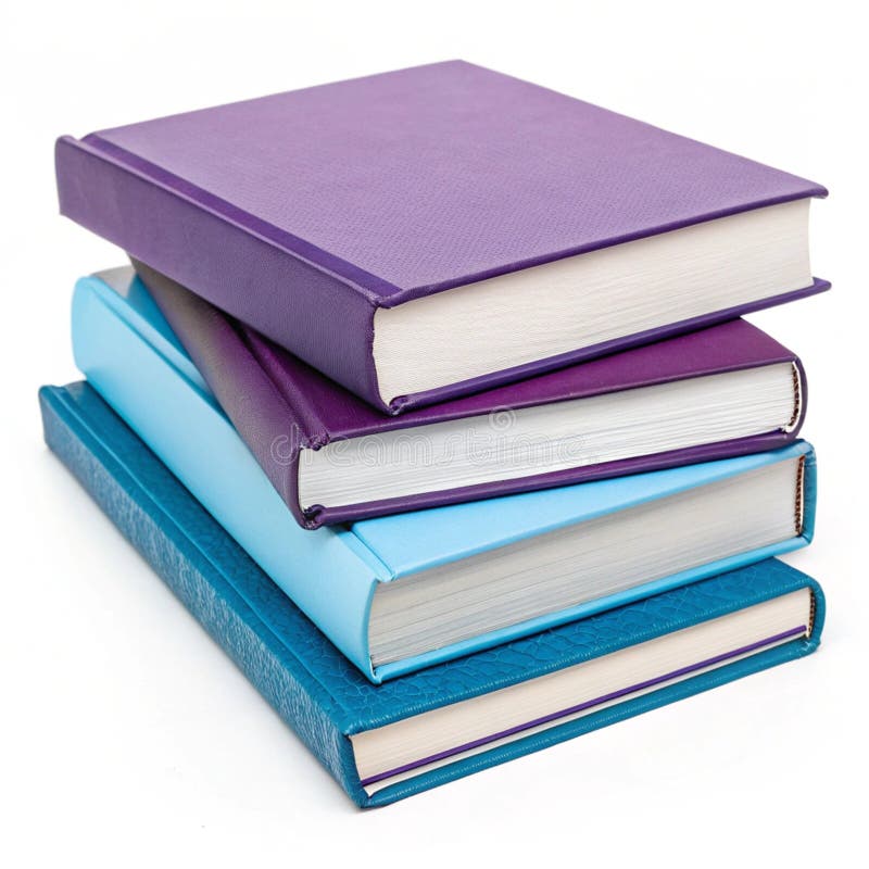 Stack of Books with Purple and Blue Covers Isolated on White Background ...