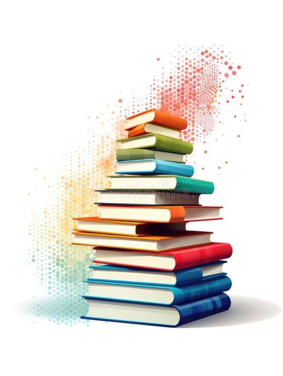 A Stack of Books with a Rainbow Dot Background Stock Illustration ...