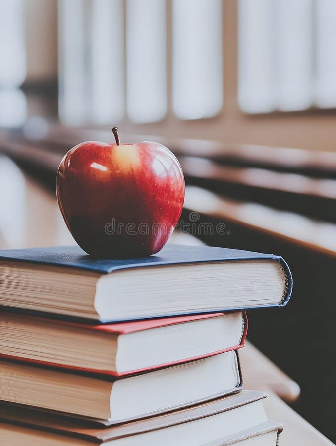 A Stack of Learning Books with an Apple on it Reading Education ...