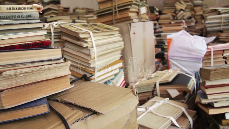 Pile Of Books Scattered On The Floor In The Library Stock Footage ...