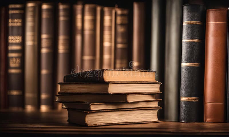 Stack of Books with Books on Shelves Behind, Book Lovers Day Stock ...