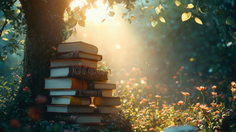 A Stack of Books Sitting on a Lush Green Field Stock Footage - Video of ...