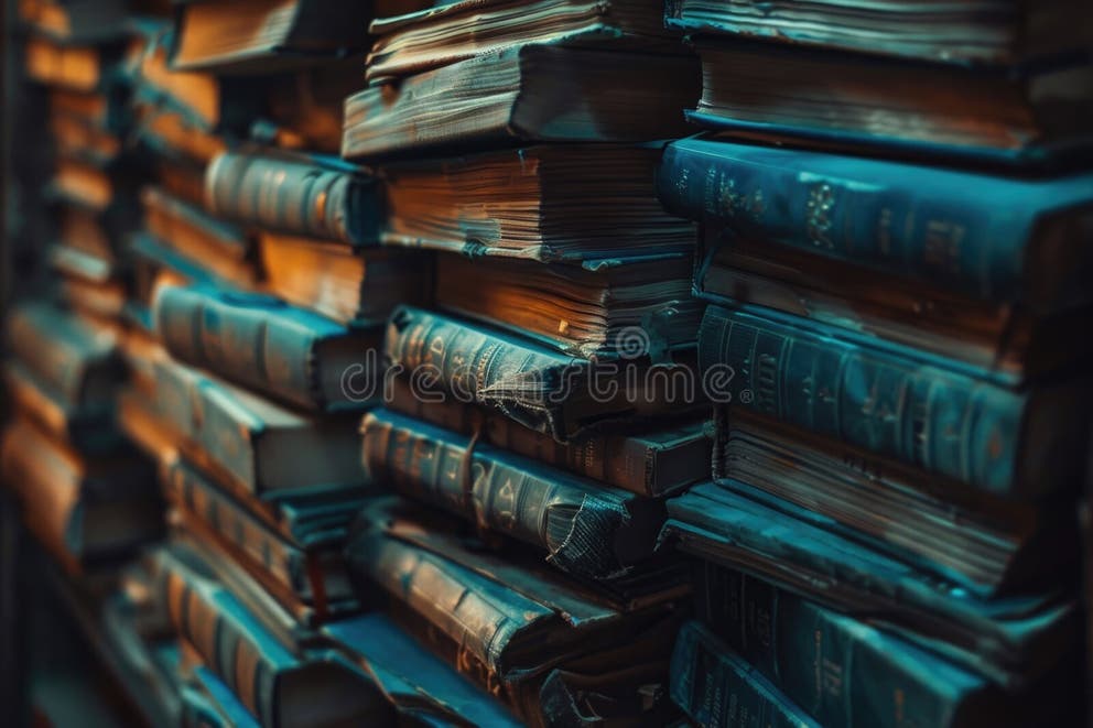 A Stack of Books Sitting on a Shelf, with Books Stacked Horizontally ...
