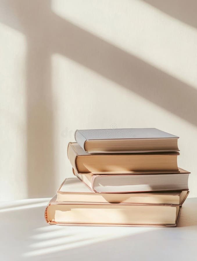 A Stack of Books Sitting on a Table with a Flat Surface and a Slight ...