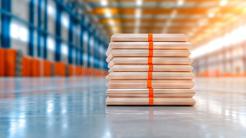 A Stack of Books Sitting on Top of a Table in a Warehouse Stock Image ...
