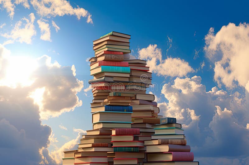 Stack of Books in the Sky. Generative Ai Stock Illustration ...