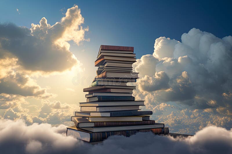 Stack of Books in the Sky. Generative Ai Stock Illustration ...