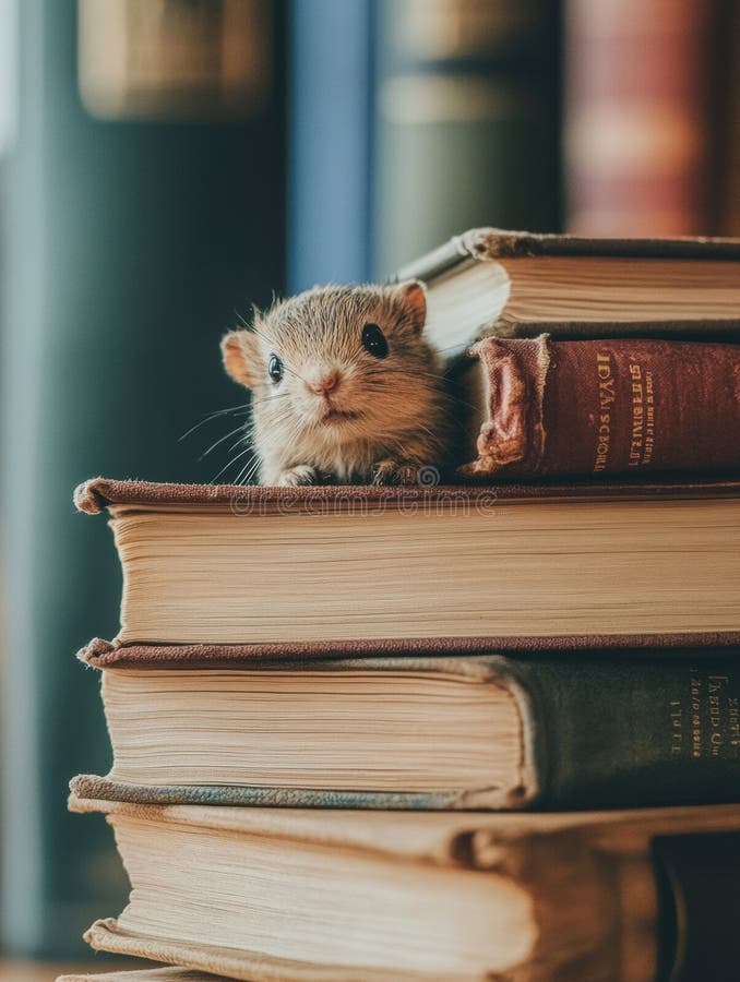 Stack of Books with Small Animals Peeking Out in a Cozy Reading Nook ...