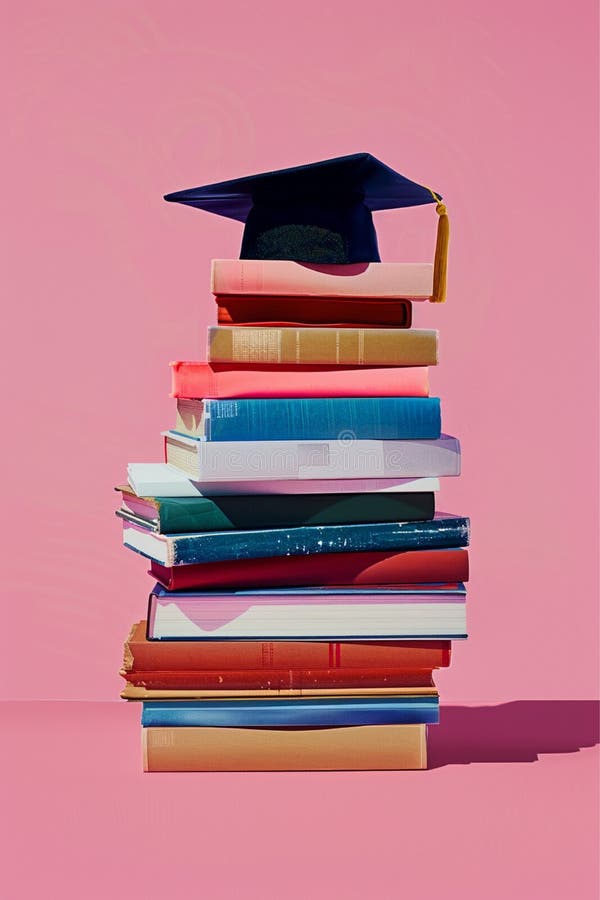 Stack Books in Square Academic Cap Background Stock Illustration ...