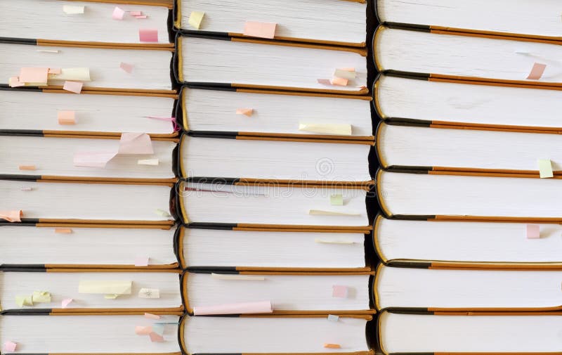 Stack of Books with Sticky Notes Stock Image - Image of note, library ...