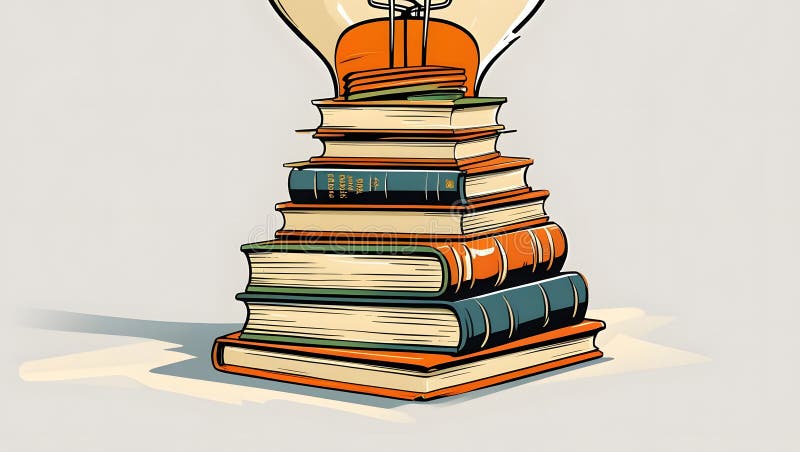 Stack of Books Supporting a Lightbulb Representing Creativity and ...