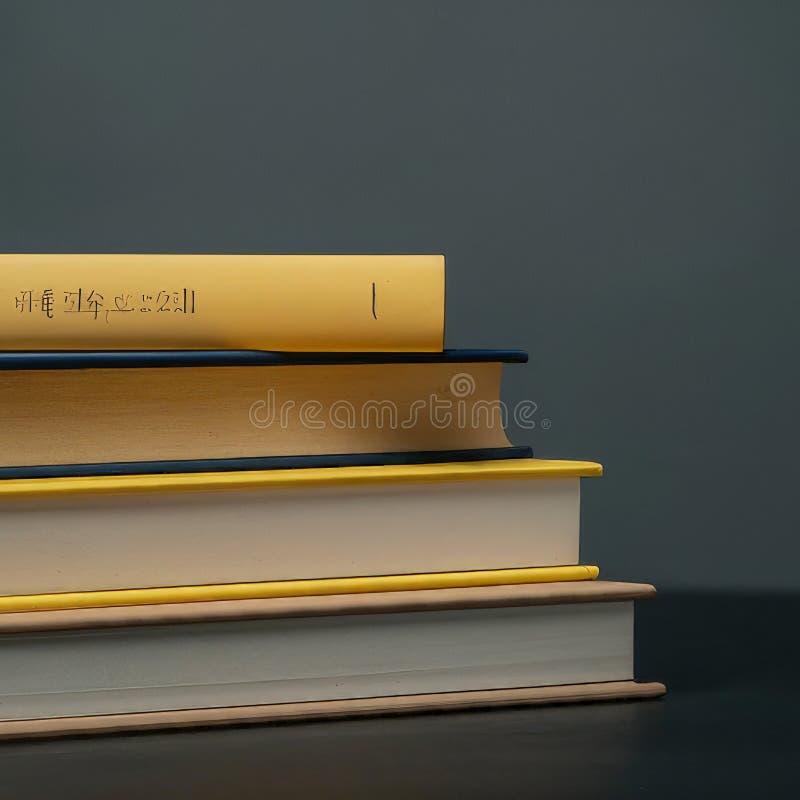 Stack of Books on Table Against Gray Wall Stock Illustration ...