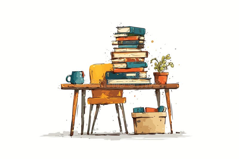 Stack of Books on Table Inside Vintage Bookstore Design Isolated Stock ...