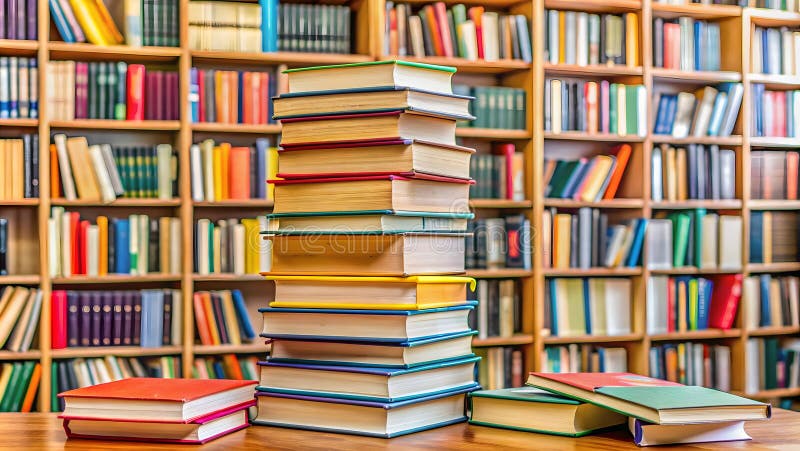 Stack of Books on a Table in a Library. Education Concept. Stock ...