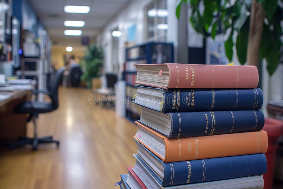 Stack of Books on the Table in Library. Education and Learning Concept ...