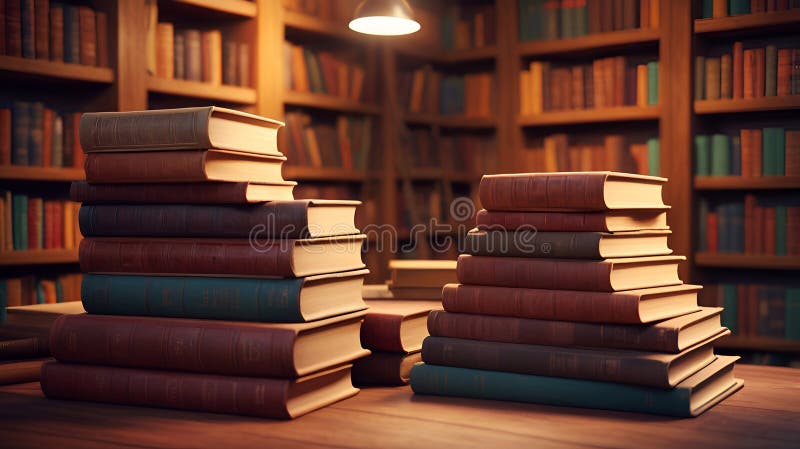 Stack of Books on the Table in a Library Stock Illustration ...