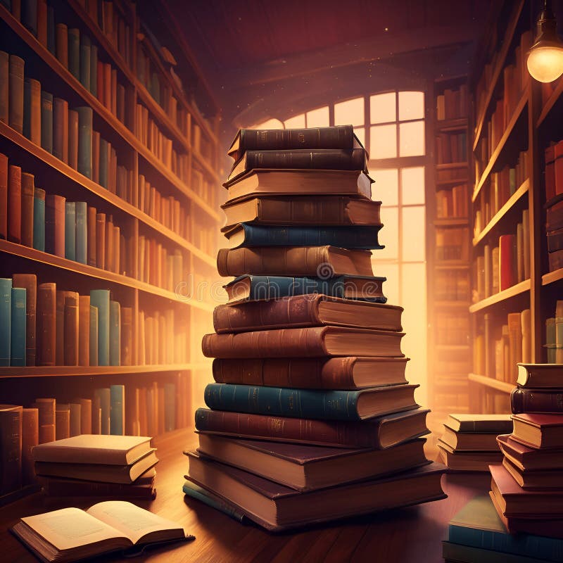 Stack of Books on the Table in a Library Stock Illustration ...