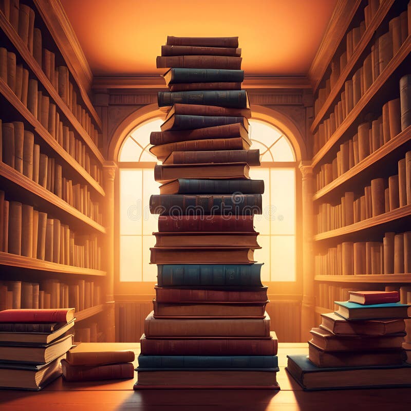 Stack of Books on the Table in a Library Stock Illustration ...